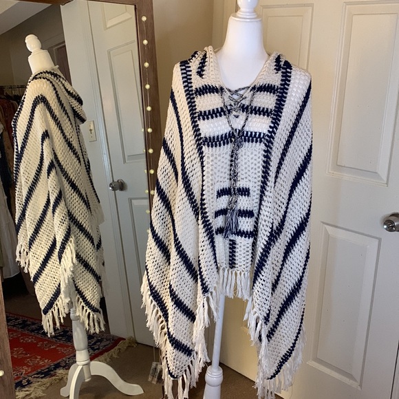 Free People | Sweaters | Anna Kosturova Cape Cod Crochet Stripe Poncho ...